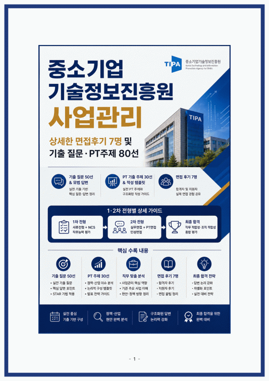 2026 중소기업기술정보진흥원 사업관리 상세한 면접후기 7명 및 기출 질문 PT주제 80선 [기정원 사업관리 면접]