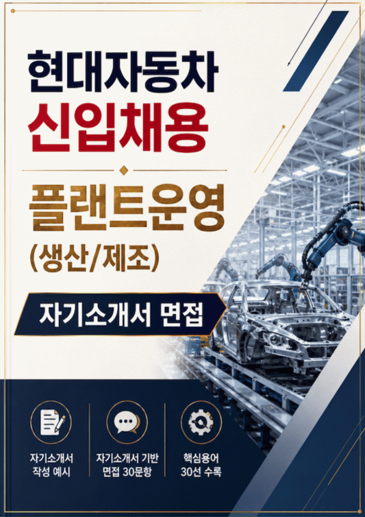 현대자동차 플랜트운영(생산/제조) 자소서 면접자료] 현대자동차 신입채용 플랜트운영 자기소개서와 플랜트운영 자기소개서 기반 면접 문항 30선과 모범 답변 수록