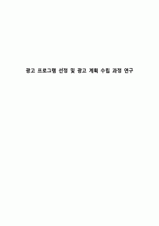 광고 프로그램 선정 및 광고 계획 수립 과정 연구