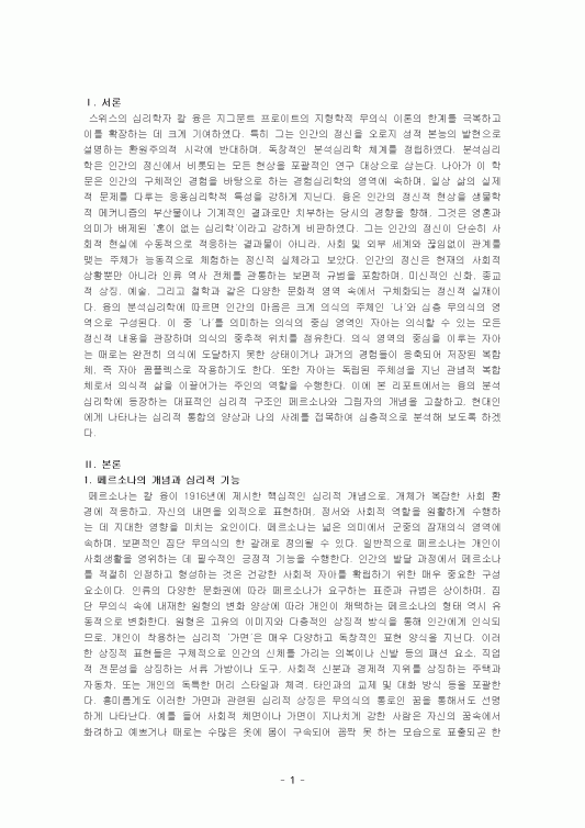 인간관계론--융의 분석심리 이론 중에서 페르소나와 그림자가 무엇인지 설명하고 나의 페르소나와 그림자에 대해 서술하시오