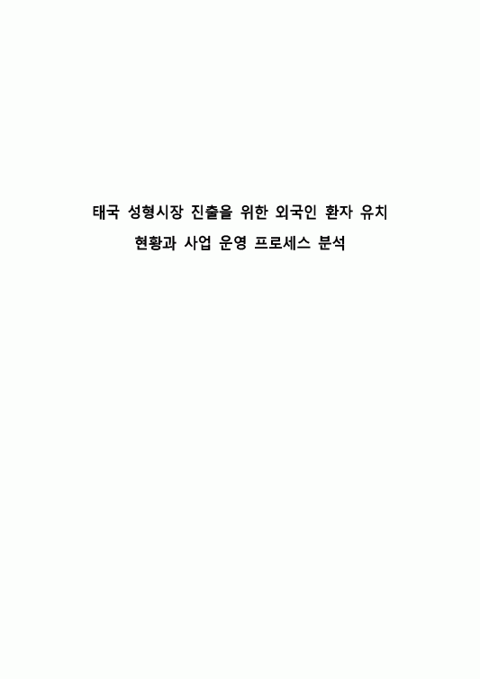 태국 성형시장 진출을 위한 외국인 환자 유치 현황과 사업 운영 프로세스 분석