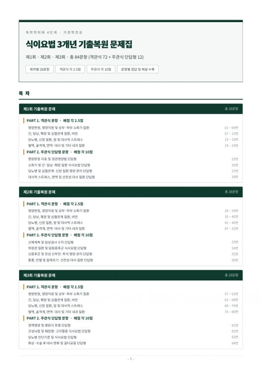 [독학사 4단계] 식이요법 기출문제 3개년 복원