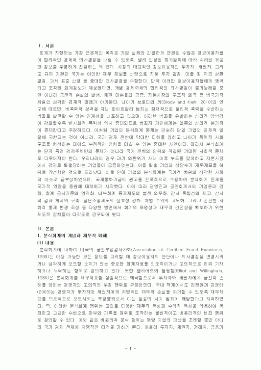 재무관리-분식회계에 대하여 설명하시오