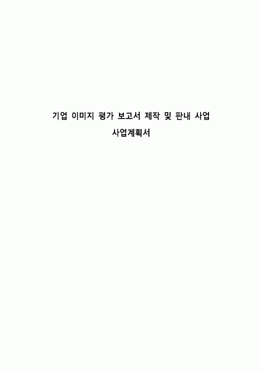 기업 이미지 평가 보고서 제작 및 판내 사업 사업계획서