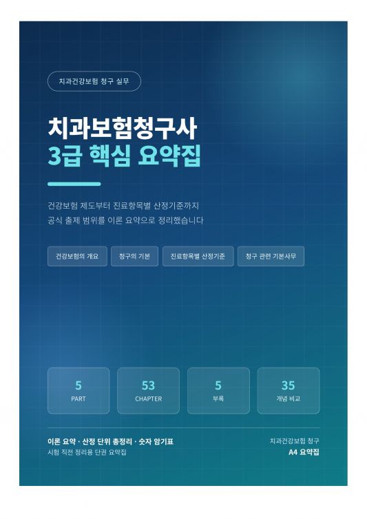 치과보험청구사 3급 핵심 요약집 (5개 PART 55개 CHAPTER + 부록 5종)