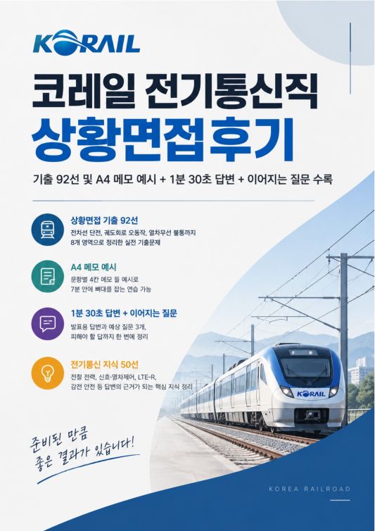 [코레일 전기통신직 상황 면접후기] 기출 92선 및 A4 메모 예시+1분 30초 답변+이어지는 질문 수록