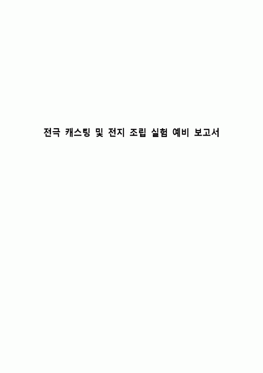 전극 캐스팅 및 전지 조립 실험 예비 보고서