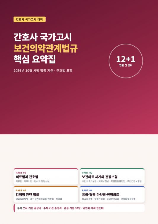 간호사 국가고시 보건의약관계법규 핵심 요약집 [숫자 기한,주체 기관,위원회 계획 별도 정리]