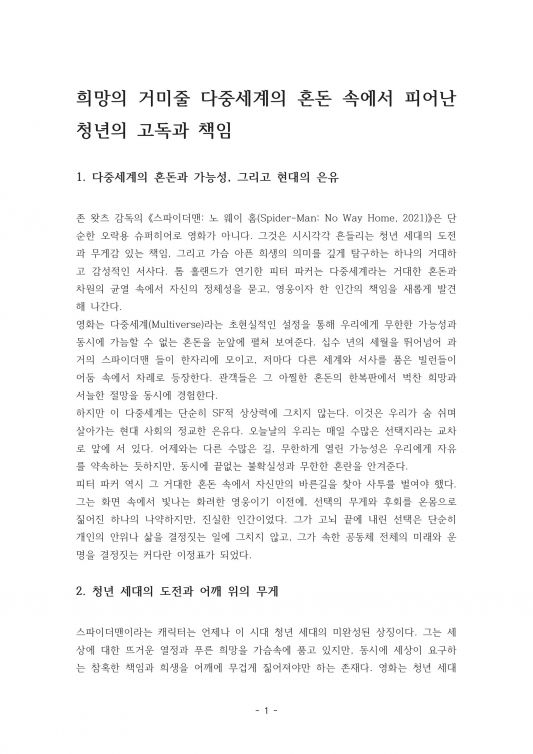 영화6 희망의 거미줄 다중세계의 혼돈 속에서 피어난 청년의 고독과 책임