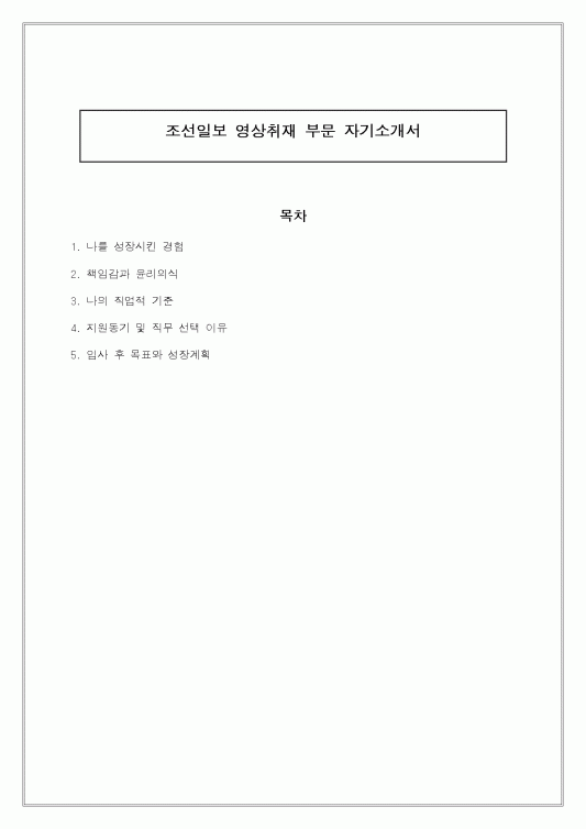 조선일보 영상취재 부문 자기소개서