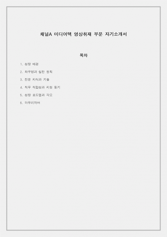 채널A 미디어텍 영상취재 부문 자기소개서