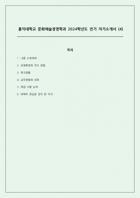 홍익대학교 문화예술경영학과 2024학년도 전기 자기소개서 (4)