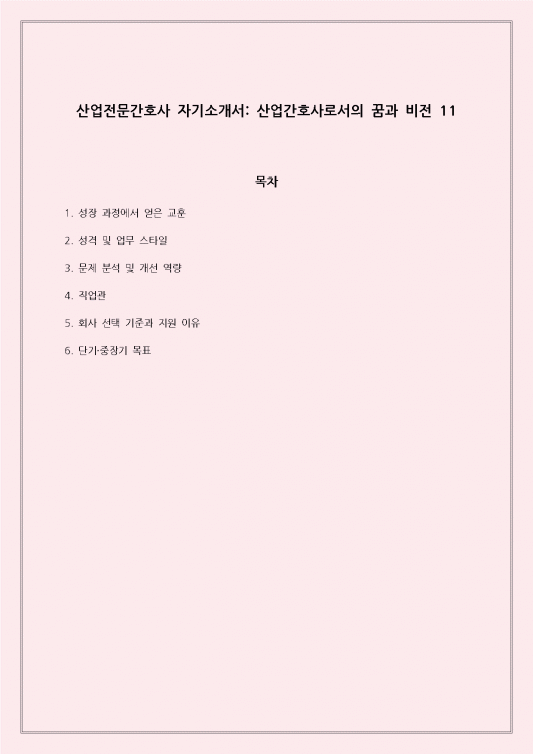 산업전문간호사 자기소개서: 산업간호사로서의 꿈과 비전 11