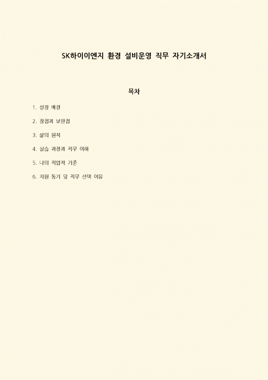 SK하이이엔지 환경 설비운영 직무 자기소개서