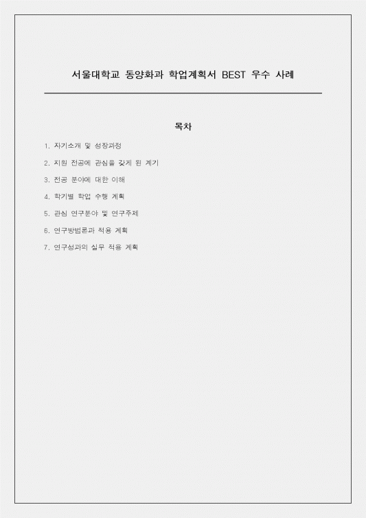 서울대학교 동양화과 학업계획서 BEST 우수 사례