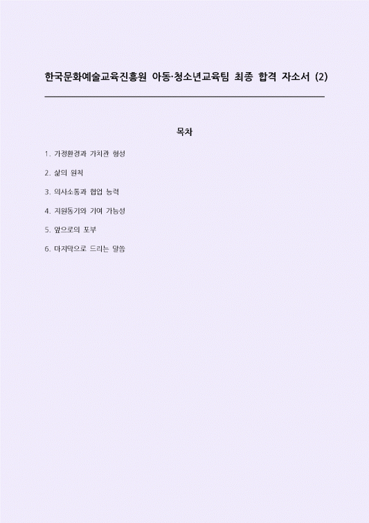 한국문화예술교육진흥원 아동·청소년교육팀 최종 합격 자소서 (2)