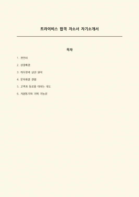 트라이비스 합격 자소서 자기소개서