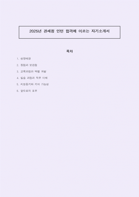 2025년 관세청 인턴 합격에 이르는 자기소개서