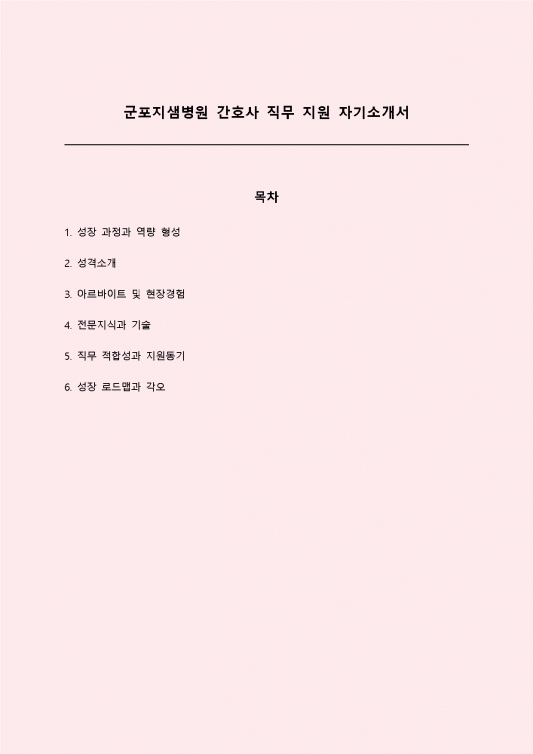군포지샘병원 간호사 직무 지원 자기소개서