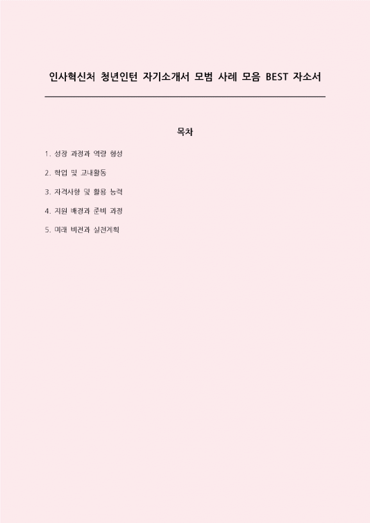 인사혁신처 청년인턴 자기소개서 모범 사례 모음 BEST 자소서