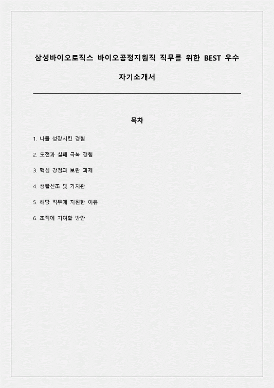 삼성바이오로직스 바이오공정지원직 직무를 위한 BEST 우수 자기소개서