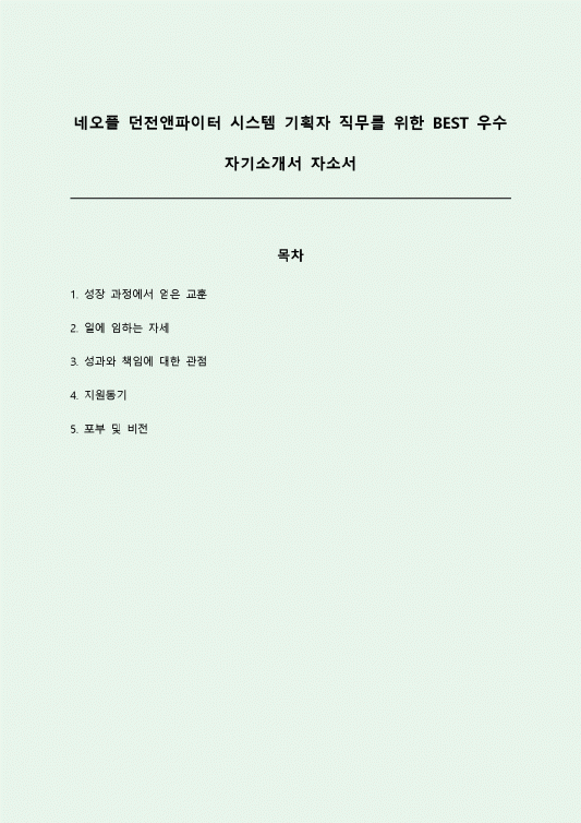 네오플 던전앤파이터 시스템 기획자 직무를 위한 BEST 우수 자기소개서 자소서