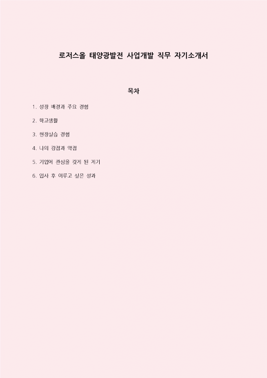 로저스올 태양광발전 사업개발 직무 자기소개서