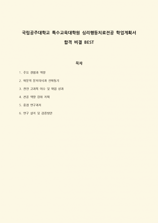국립공주대학교 특수교육대학원 심리행동치료전공 학업계획서 합격 비결 BEST