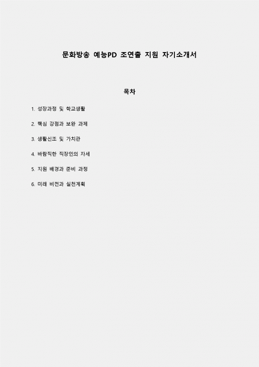 문화방송 예능PD 조연출 지원 자기소개서
