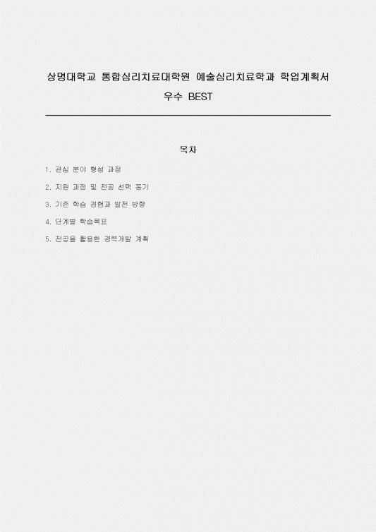 상명대학교 통합심리치료대학원 예술심리치료학과 학업계획서 우수 BEST
