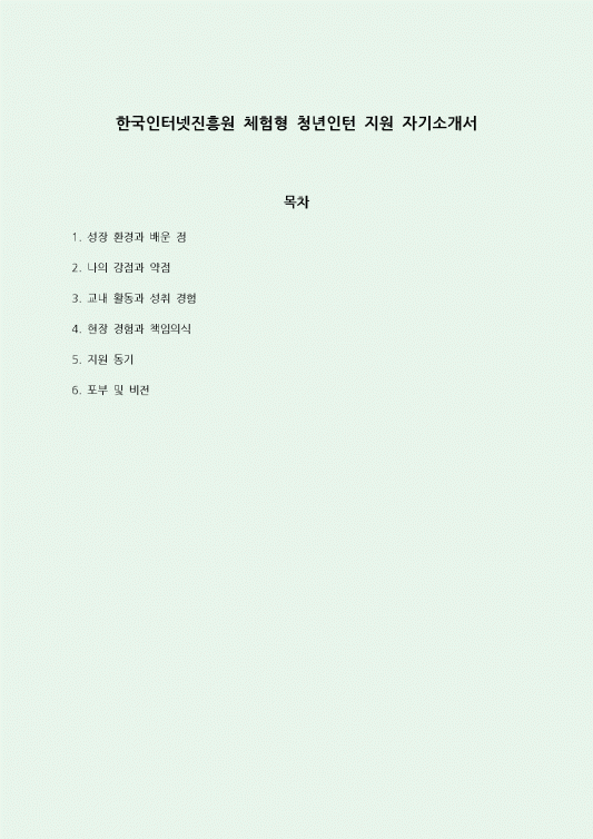 한국인터넷진흥원 체험형 청년인턴 지원 자기소개서