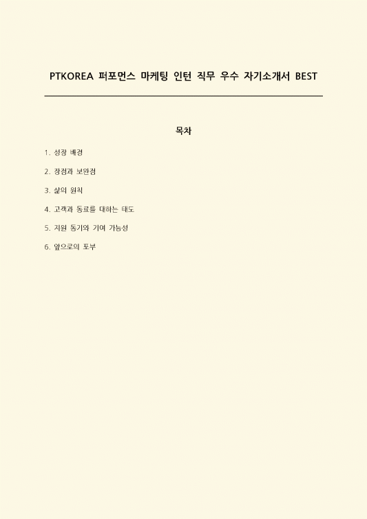 PTKOREA 퍼포먼스 마케팅 인턴 직무 우수 자기소개서 BEST