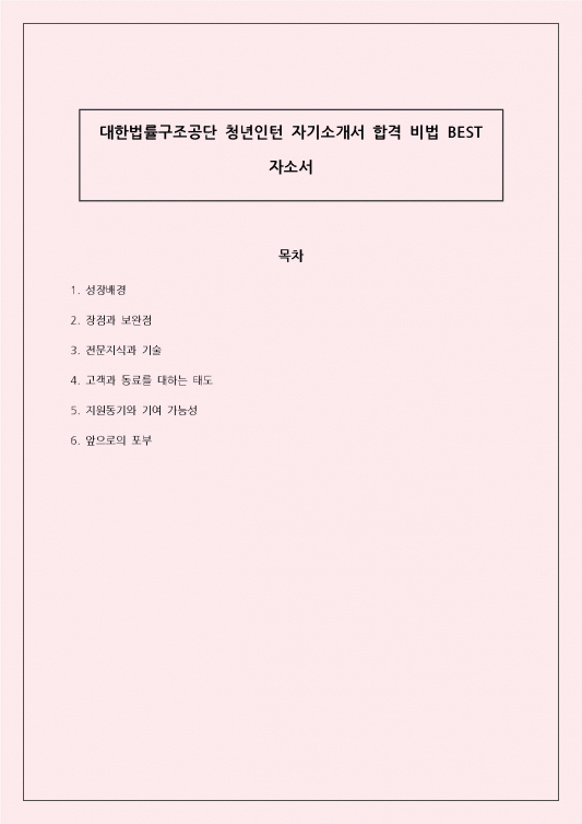대한법률구조공단 청년인턴 자기소개서 합격 비법 BEST 자소서
