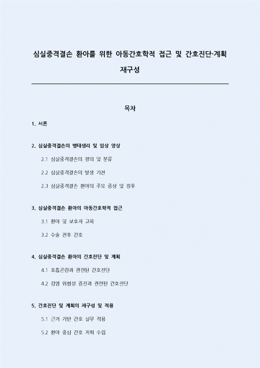 심실중격결손 환아를 위한 아동간호학적 접근 및 간호진단·계획 재구성
