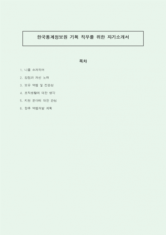 한국통계정보원 기획 직무를 위한 자기소개서