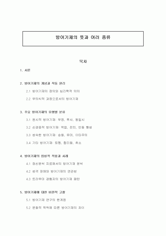 방어기제의 뜻과 여러 종류