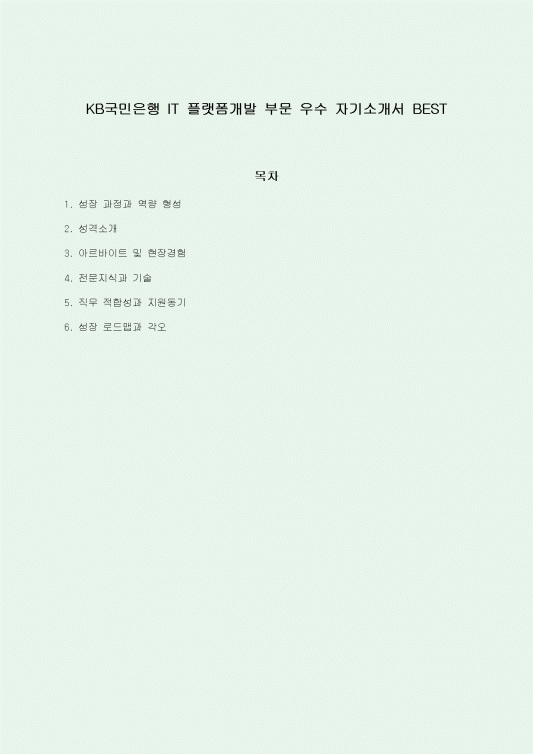 KB국민은행 IT 플랫폼개발 부문 우수 자기소개서 BEST