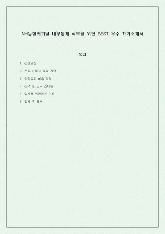 NH농협캐피탈 내부통제 직무를 위한 BEST 우수 자기소개서