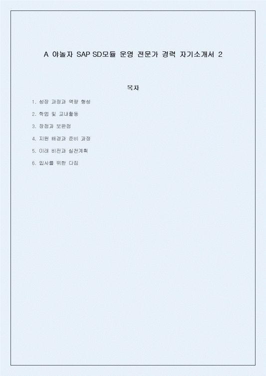 A 야놀자 SAP SD모듈 운영 전문가 경력 자기소개서 2