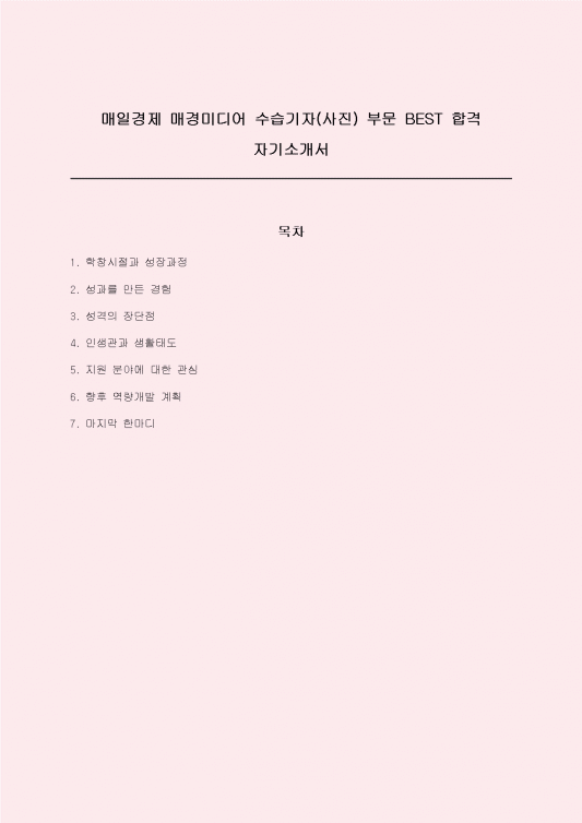 매일경제 매경미디어 수습기자(사진) 부문 BEST 합격 자기소개서