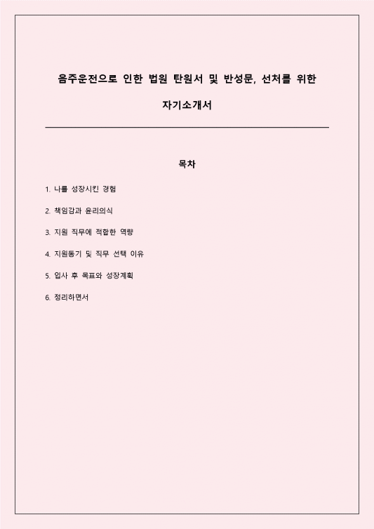 음주운전으로 인한 법원 탄원서 및 반성문, 선처를 위한 자기소개서