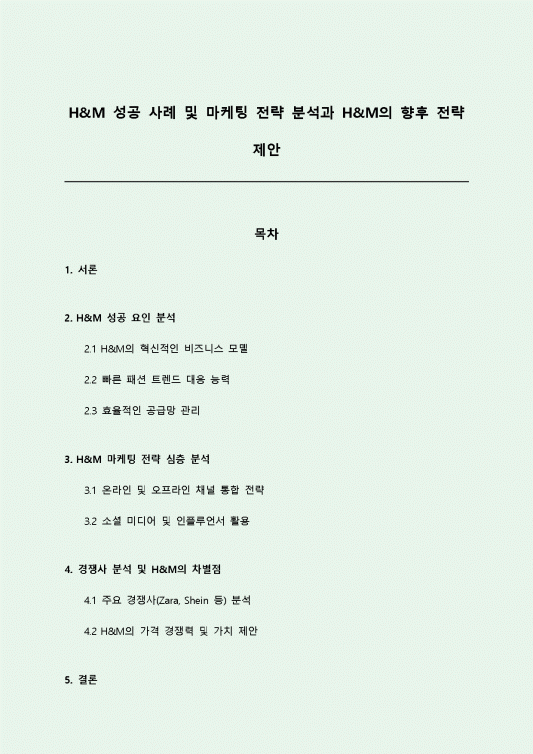 H&M 성공 사례 및 마케팅 전략 분석과 H&M의 향후 전략 제안