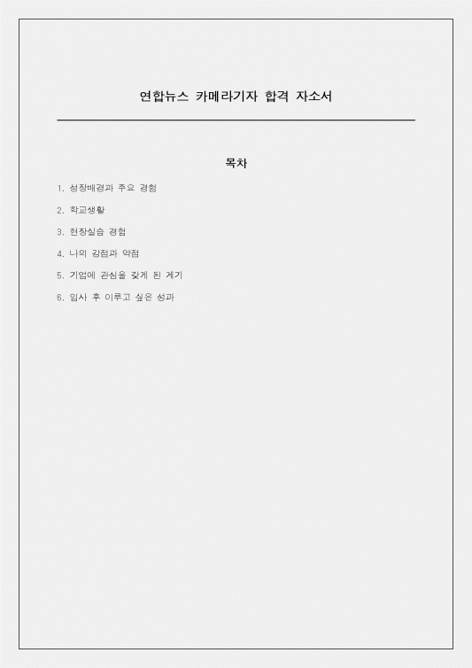연합뉴스 카메라기자 합격 자소서