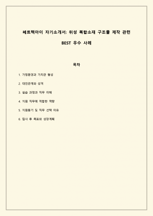 쎄트렉아이 자기소개서: 위성 복합소재 구조물 제작 관련 BEST 우수 사례
