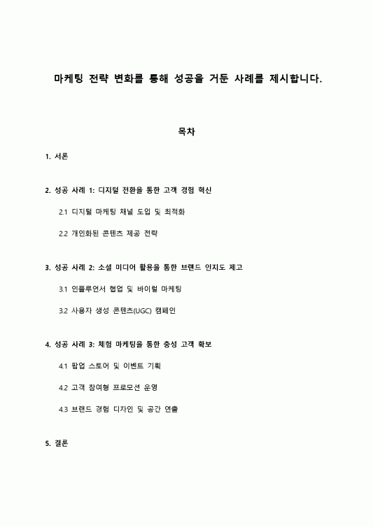 마케팅 전략 변화를 통해 성공을 거둔 사례를 제시합니다.