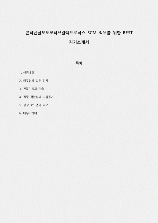 콘티넨탈오토모티브일렉트로닉스 SCM 직무를 위한 BEST 자기소개서