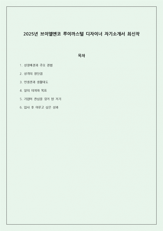 2025년 브이엘엔코 루이까스텔 디자이너 자기소개서 최신작