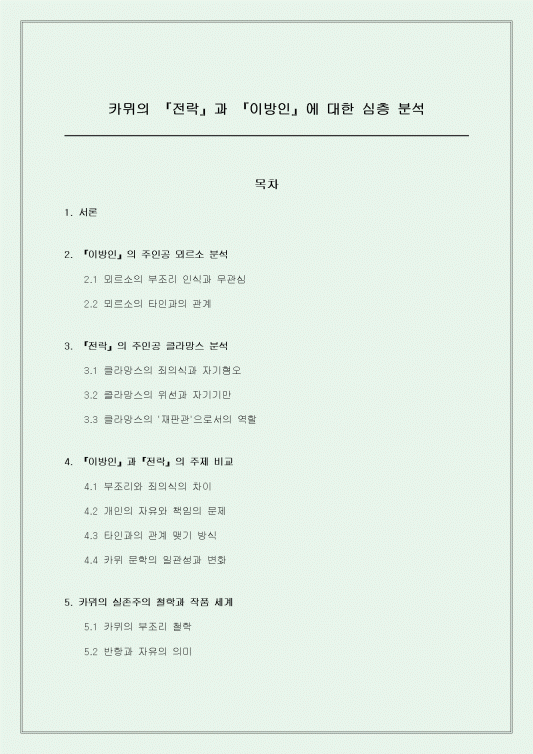 카뮈의 『전락』과 『이방인』에 대한 심층 분석