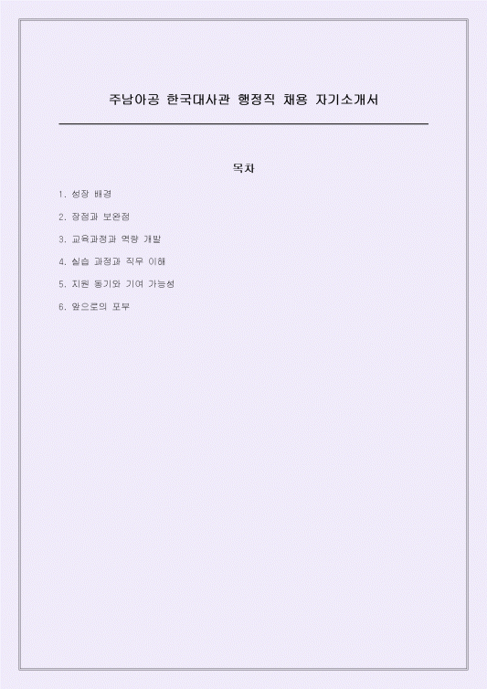주남아공 한국대사관 행정직 채용 자기소개서