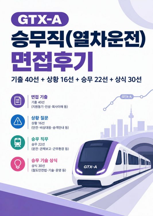 2026 GTX-A 승무직(열차운전) 면접후기, 지티엑스 에이 운영 기출 40선+상황 16선+승무 22선+상식 30선